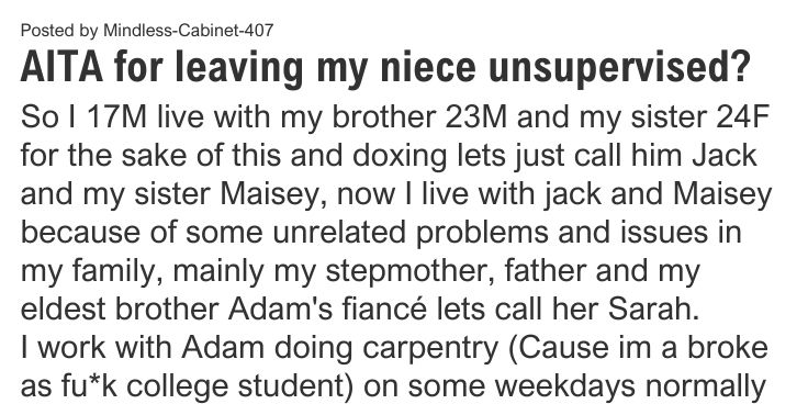 AITA for leaving my niece unsupervised?