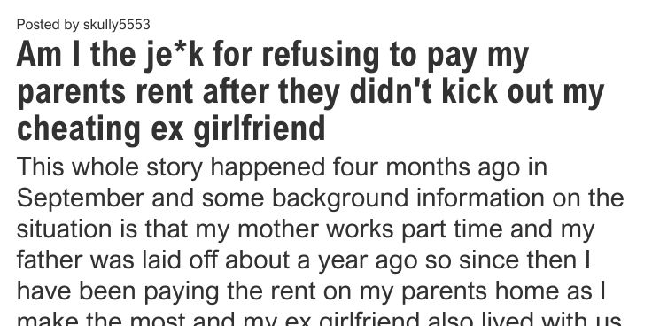 Am I the je*k for refusing to pay my parents rent after they didn't ...