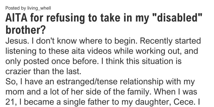 AITA for refusing to take in my "disabled" brother?