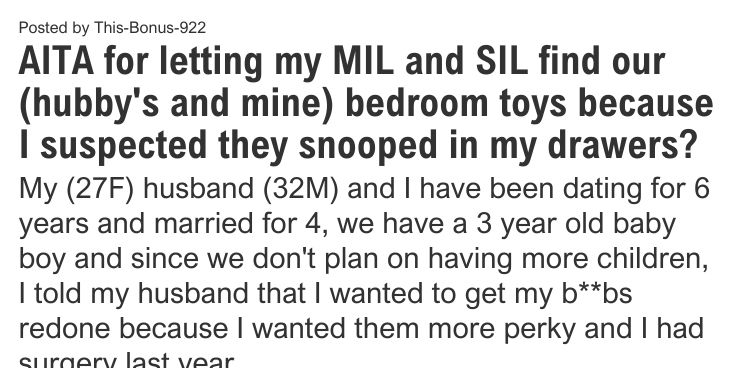 AITA for letting my MIL and SIL find our (hubby's and mine) bedroom ...